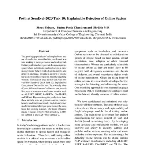 PoSh At SemEval 2023 Task 10 Explainable Detection Of Online Sexism ACL Anthology