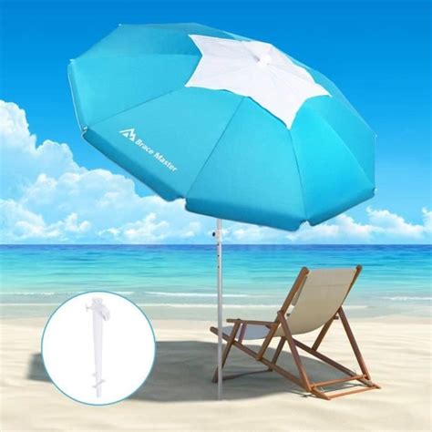 Parapluie De Plage Avec Ancre De Sable Uv 50 Design Creux Avec Poteau Inclinable En Aluminium
