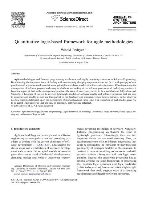 Pdf Quantitative Logic Based Framework For Agile Methodologies