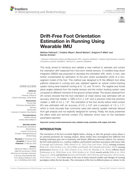 Pdf Drift Free Foot Orientation Estimation In Running Using Wearable Imu
