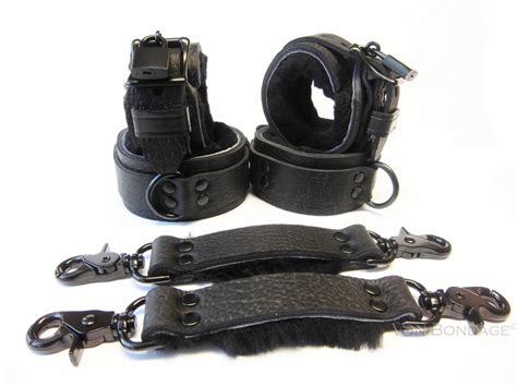 Sheepskin Bdsm Restraints Set With Black D Rings And Straps