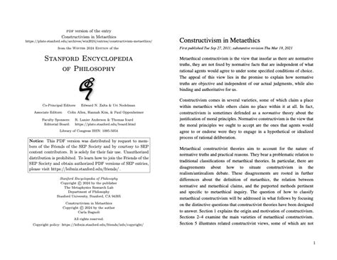 Friends Of The Sep Society Preview Of Constructivism In Metaethics Pdf