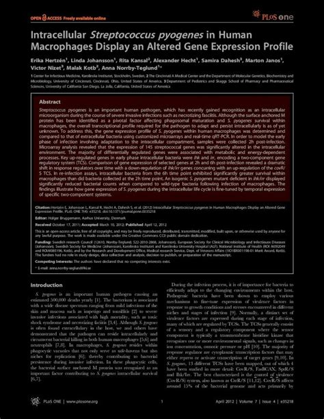 Pdf Intracellular Streptococcus Pyogenesin Human Macrophages