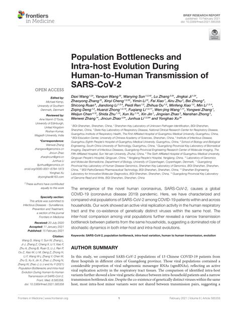 Pdf Population Bottlenecks And Intra Host Evolution During Human To