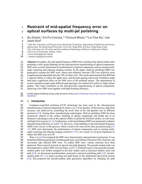 PDF Restraining Of Mid Spatial Frequency Error On Optical Surfaces By Multi Jet Polishing