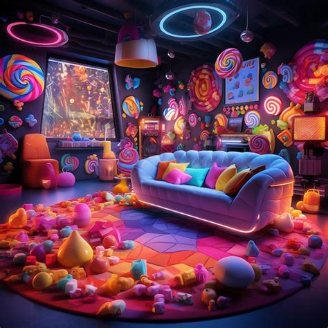 Premium Photo Candy Crush Gaming Room Sweet Color Theme Candyland Wall Dec Creative Live