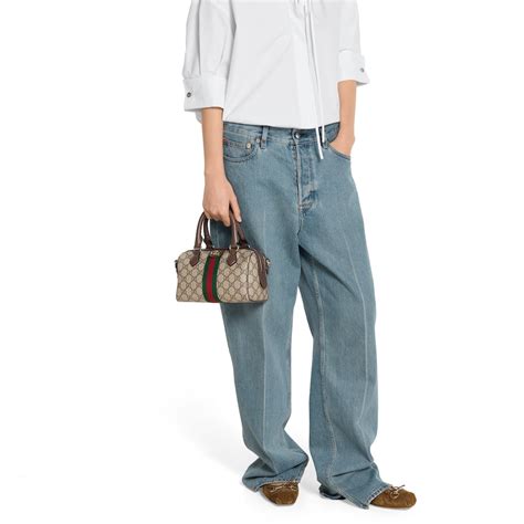 Ophidia Small Boston Bag In Beige And Brown Gg Fabric Gucci® Uk