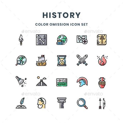 History Icons Set In Various Colors And Sizes