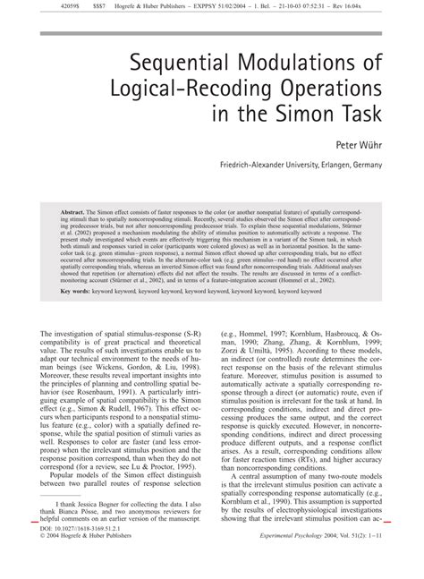 Pdf Sequential Modulations Of Logical Recoding Operations In The Simon Task