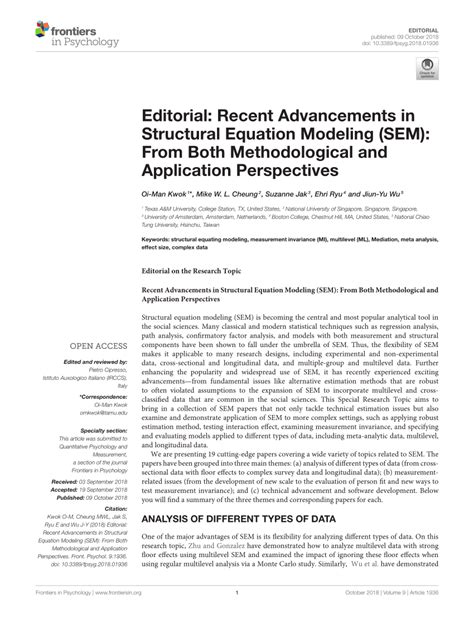 Pdf Editorial Recent Advancements In Structural Equation Modeling Sem From Both