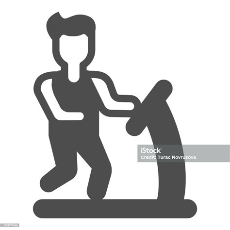 남자는 러닝 머신 솔리드 아이콘 오피스 증후군 개념에 실행 남자는 흰색 배경에 스포츠 벡터 기호를 만든다 모바일 개념및 웹 디자인에 대한 러닝 머신 글리프 스타일에 남자