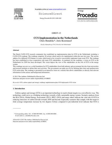 Pdf Ccs Implementation In The Netherlands