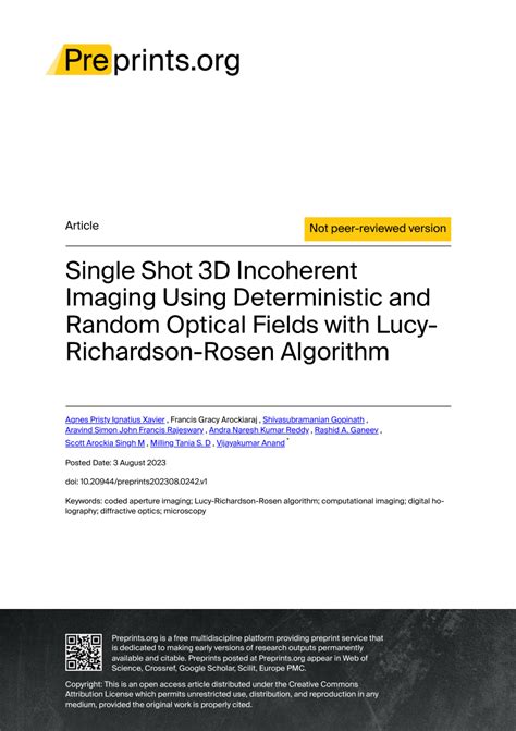 pdf single shot 3d incoherent imaging using deterministic and random