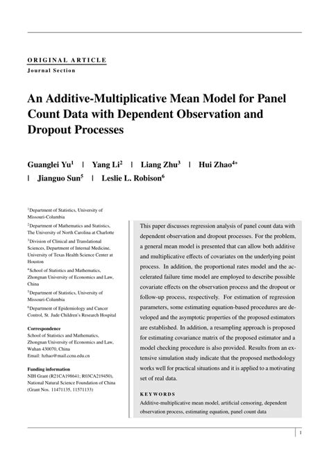 Pdf An Additive Multiplicative Mean Model For Panel Count Data With
