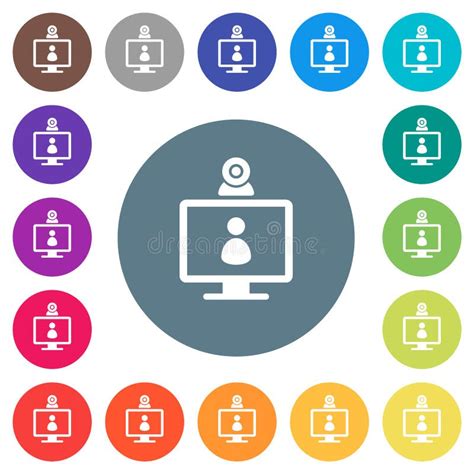 Video User Access Flat White Icons On Round Color Backgrounds Stock Vector Illustration Of
