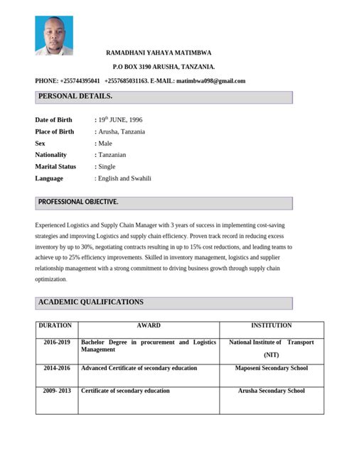 Personal Details Date Of Birth Place Of Birth Sex Nationality