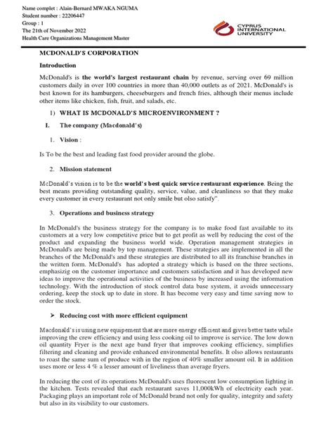 Assiment On Business Strategies Pdf Mc Donald S Economic Growth