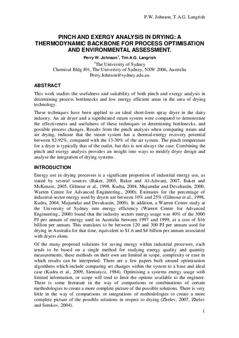 Pdf Pinch And Exergy Analysis In Drying A Thermodynamic Backbone For Process Optimisation And