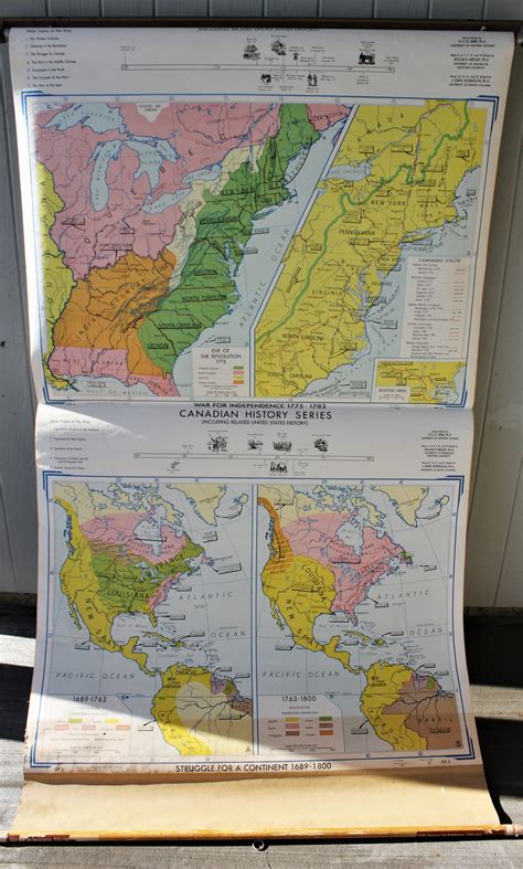 Vintage Classroom Pull Down Map Canadian History Series Struggle For A