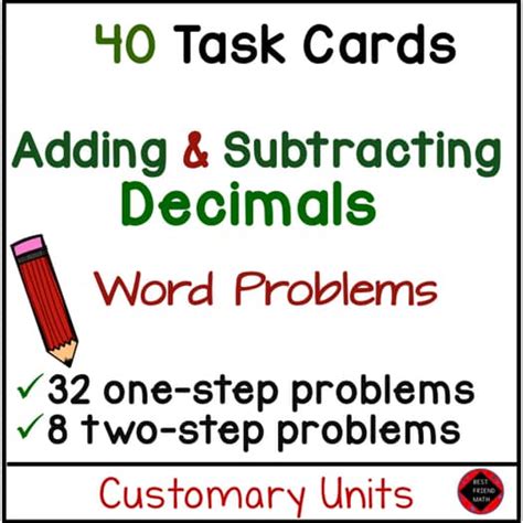 Task Cards Word Problems Adding And Subtracting Decimals Customary Units