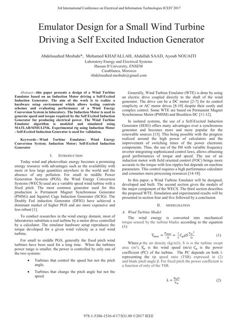 pdf emulator design for a small wind turbine driving a self excited