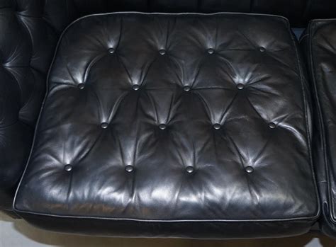 David Linley Pimlico Chesterfield Tufted Black Nero Leather Sofa For