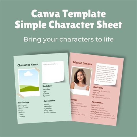 Character Sheet Canva Template Character Profile Template For