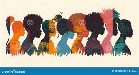 Colorful Abstract Silhouettes Of Diverse Women In Profile White Background Multicultural Unity