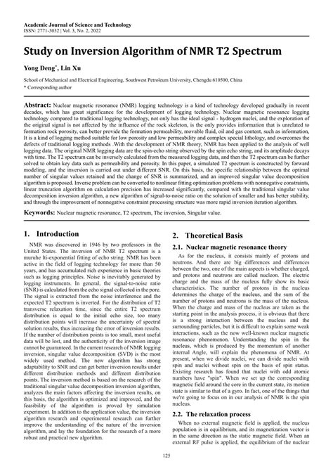 Pdf Study On Inversion Algorithm Of Nmr T2 Spectrum