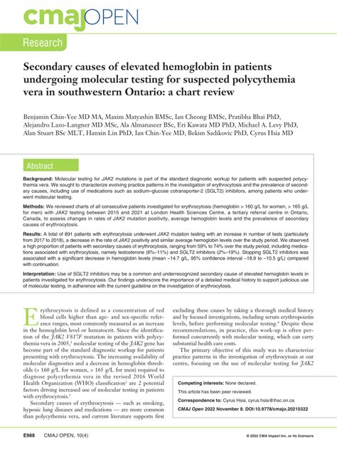 Pdf Secondary Causes Of Elevated Hemoglobin In Patients Undergoing Molecular Testing For