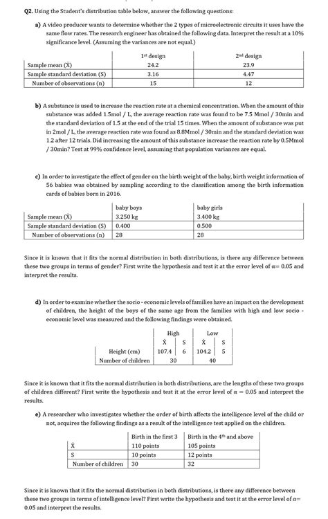 Solved Q2 Using The Students Distribution Table Below