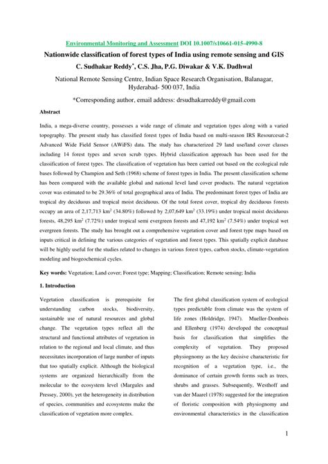 PDF Nationwide Classification Of Forest Types Of India Using Remote Sensing And GIS