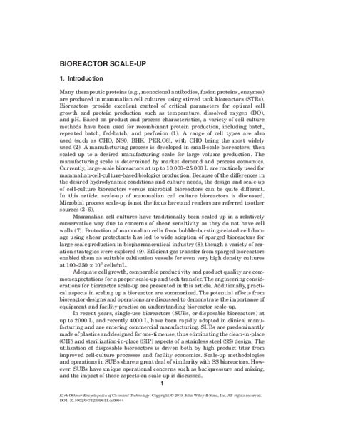 Pdf Bioreactor Scale Up