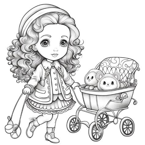 עגלה עם בובות לצביעה אונליין דפי צביעה אונליין יויו