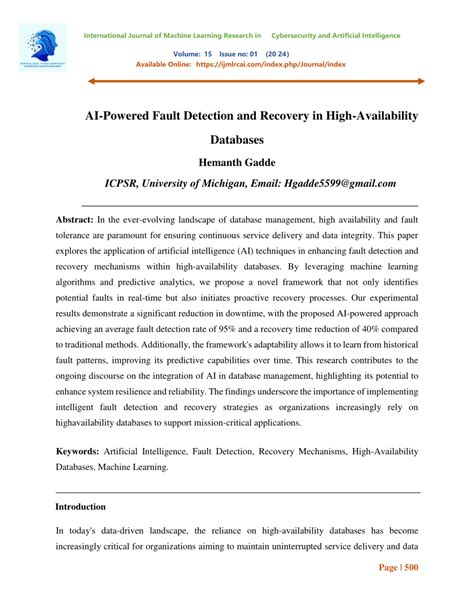 Pdf Ai Powered Fault Detection And Recovery In High Availability Databases
