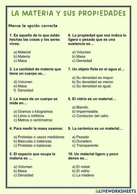 Best 13 La Materia Y Sus Propiedades Ciencias De La Naturaleza Exercise