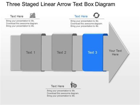 Gt Three Staged Linear Arrow Text Box Diagram Powerpoint Template Presentation PowerPoint