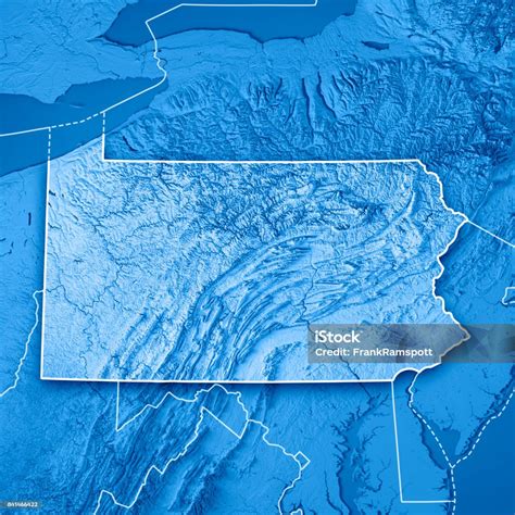 펜실베니아 주 미국 3d 렌더링 지형 지도 파란 테두리 지도에 대한 스톡 사진 및 기타 이미지 지도 지형학 펜실베이니아 Istock