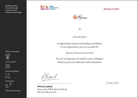 Raunak Deep Srivastava On Linkedin Thankyou Tata Consultancy Services For Providing Me Special