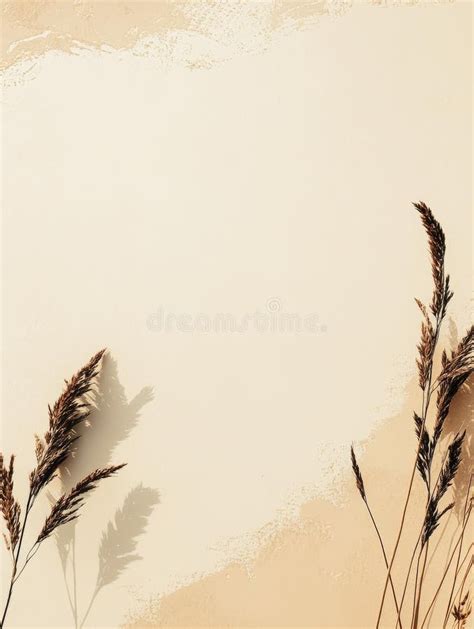 Beige Background With Dried Grass Minimalist Beige Backdrop Dried Grass Accents Nature Theme