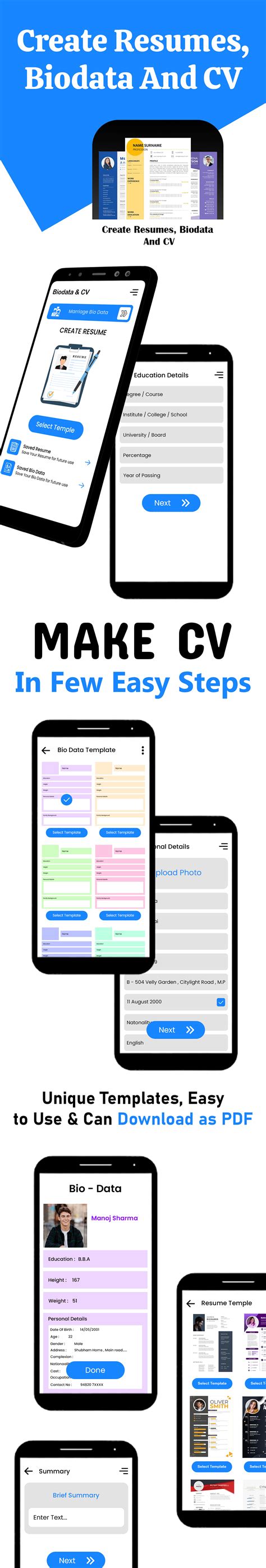 Create Resumes Biodata And CV Maker Android By Elveeinfotech Codester