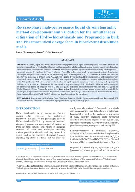 Pdf Reverse Phase High Performance Liquid Chromatographic Method Development And Validation
