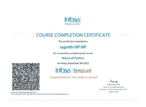 Suprith Hp On Linkedin Infosys Course Completion Certificate👏👏👏