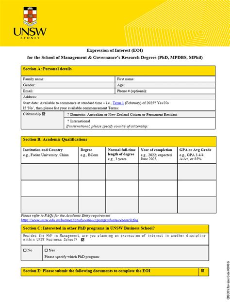 2024 01 Management And Governance Eoi Form Pdf Doctor Of Philosophy