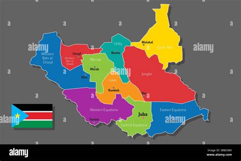 Vector Map Of South Sudan With Names Of Cities And With Borders City