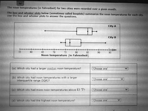 The Noon Temperatures In Fahreheit For Two Cities Were Recorded Over A