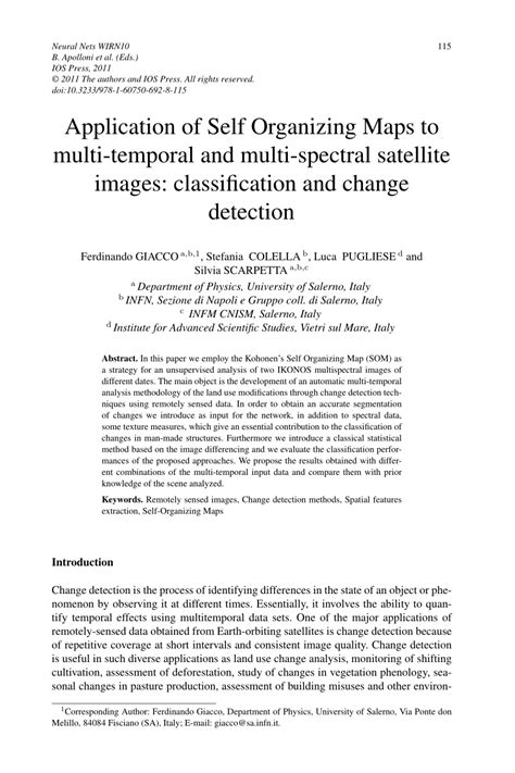 Pdf Application Of Self Organizing Maps To Multi Temporal And Multi Spectral Satellite Images