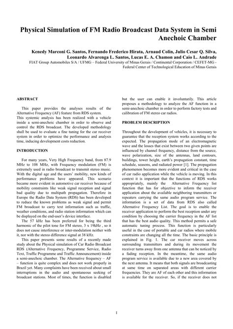Pdf Physical Simulation Of Fm Radio Broadcast Data System In Semi Anechoic Chamber