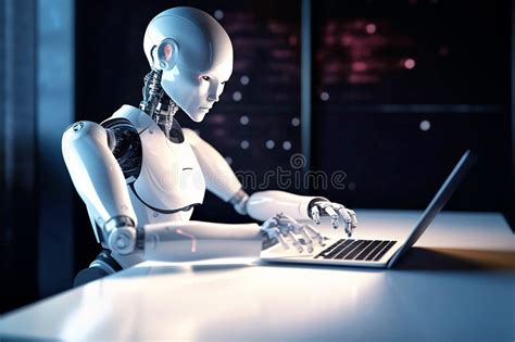 Ai Android Robot Writing Text On Laptop Generative Ai Stock