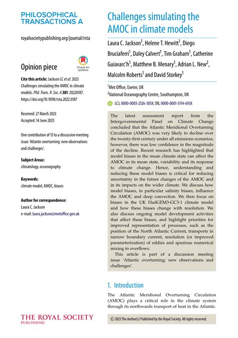 Challenges Simulating The Amoc In Climate Models